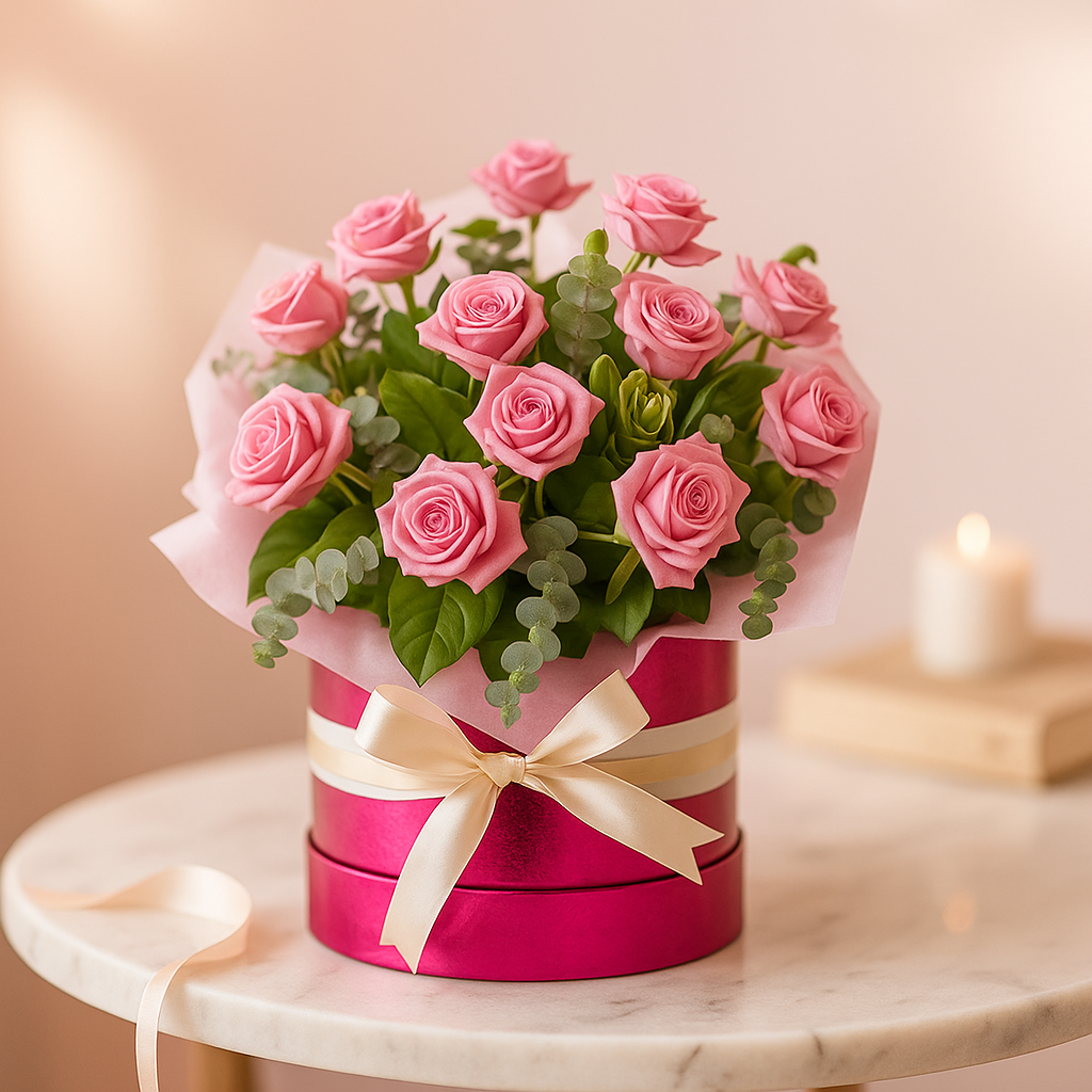 Pink Roses In Gift Box 12Pcs – Sentiments.ae