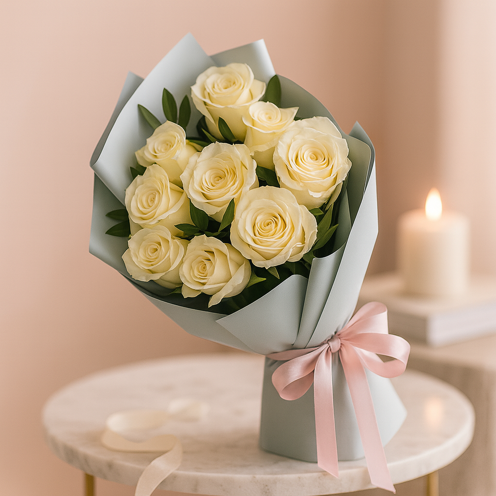 Classy White Fresh Flower Hand Bouquet – Sentiments.ae