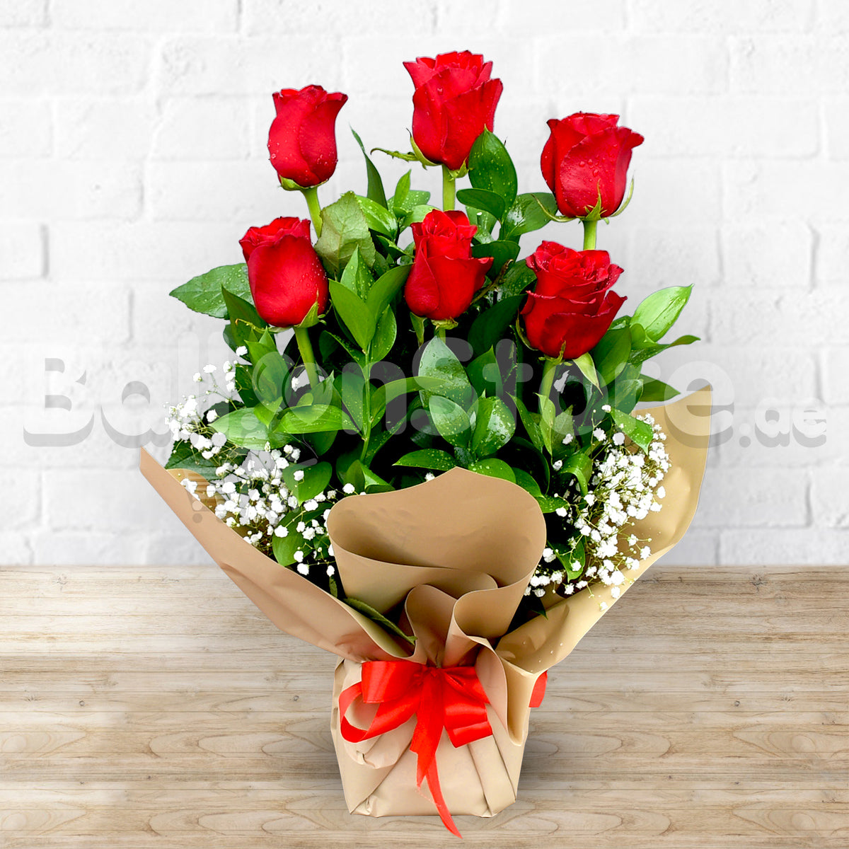 Half Dozen Red Roses Simple Arrangement -6Roses – Sentiments.ae