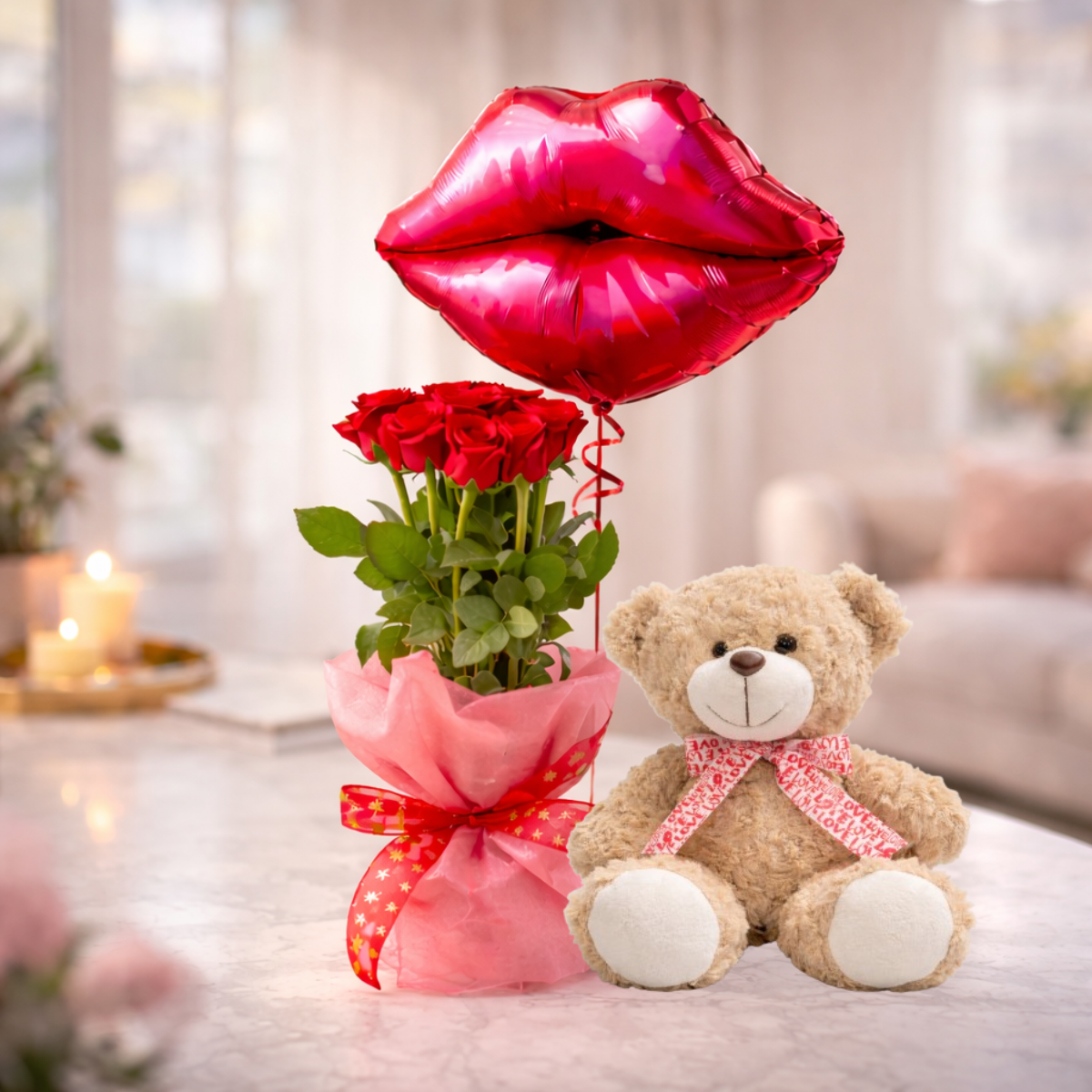 Beloved Smoochy Lips Big Teddy Combo - 3 in 1 – Sentiments.ae
