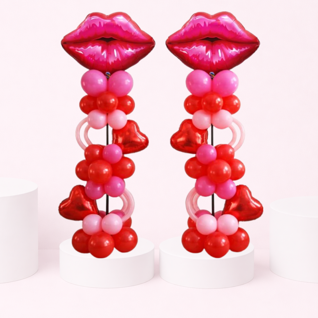 Smoochy Lips Red Heart Puff Ball Pillar Balloon Arrangement – Sentiments.ae